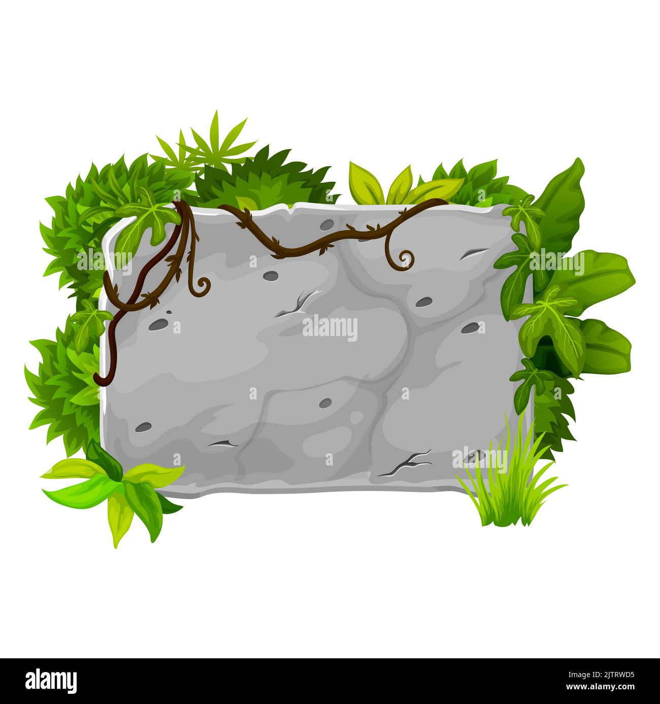 Cartoon forest jungle liana, rock and stone game asset. Empty vector ...