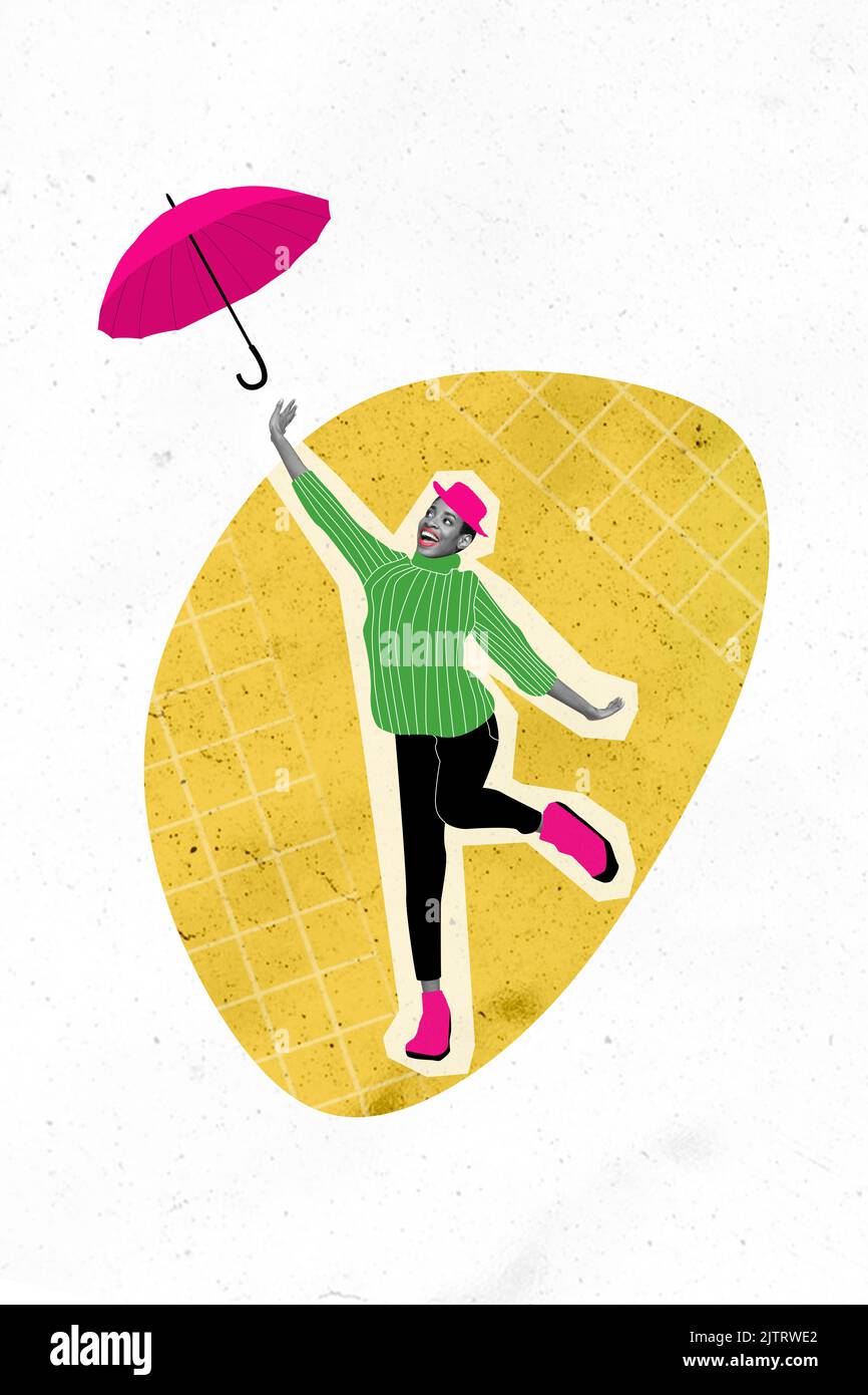 Vertical collage illustration of happy funny smiling woman wear hat ...