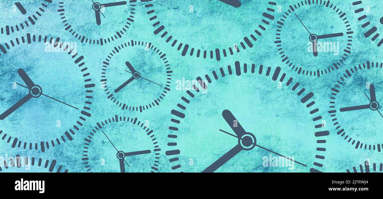 Time background with round wall clocks Stock Photo - Alamy