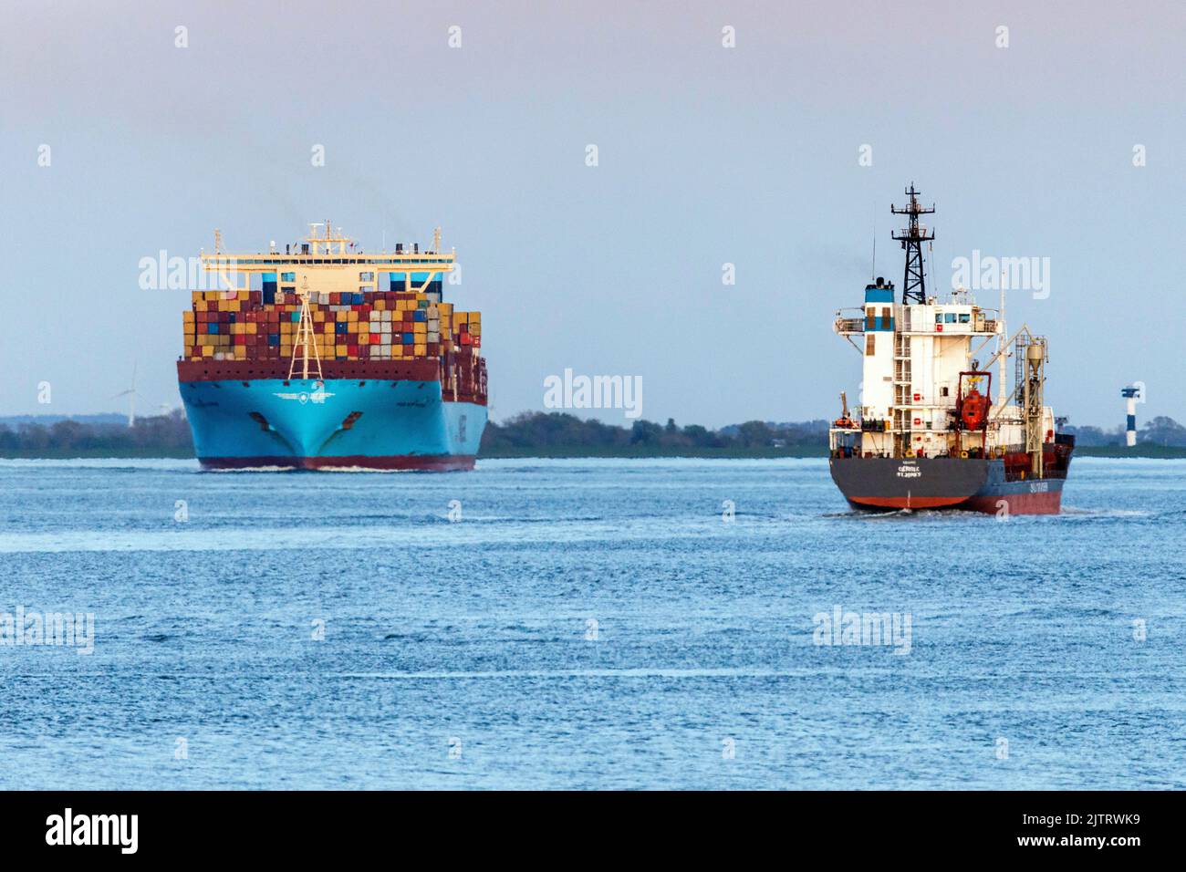 North Sea at the mouth of the Elbe container cargo ship Marchen Maersk ...