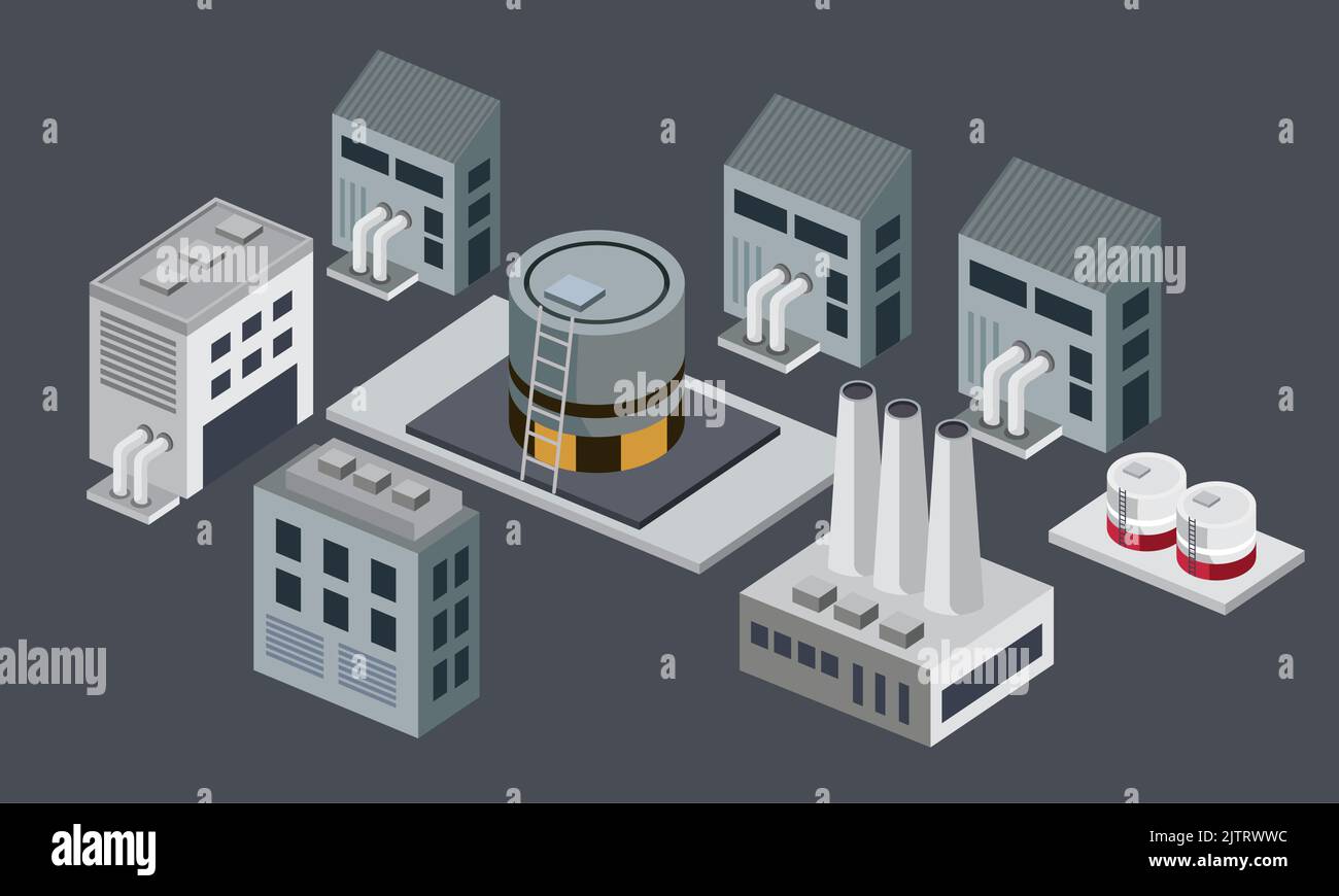 isometric factory plant buildings Stock Vector Image & Art - Alamy