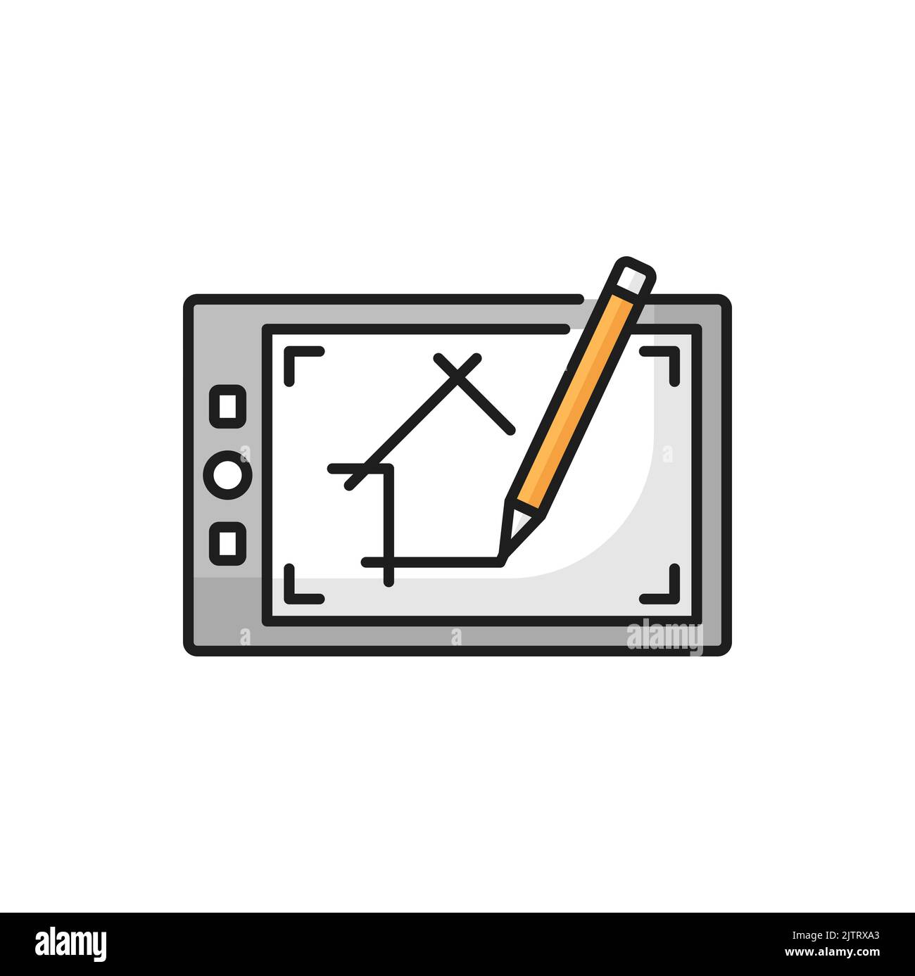 Web site design on tablet, drawing house by pencil-stick icon vector ...