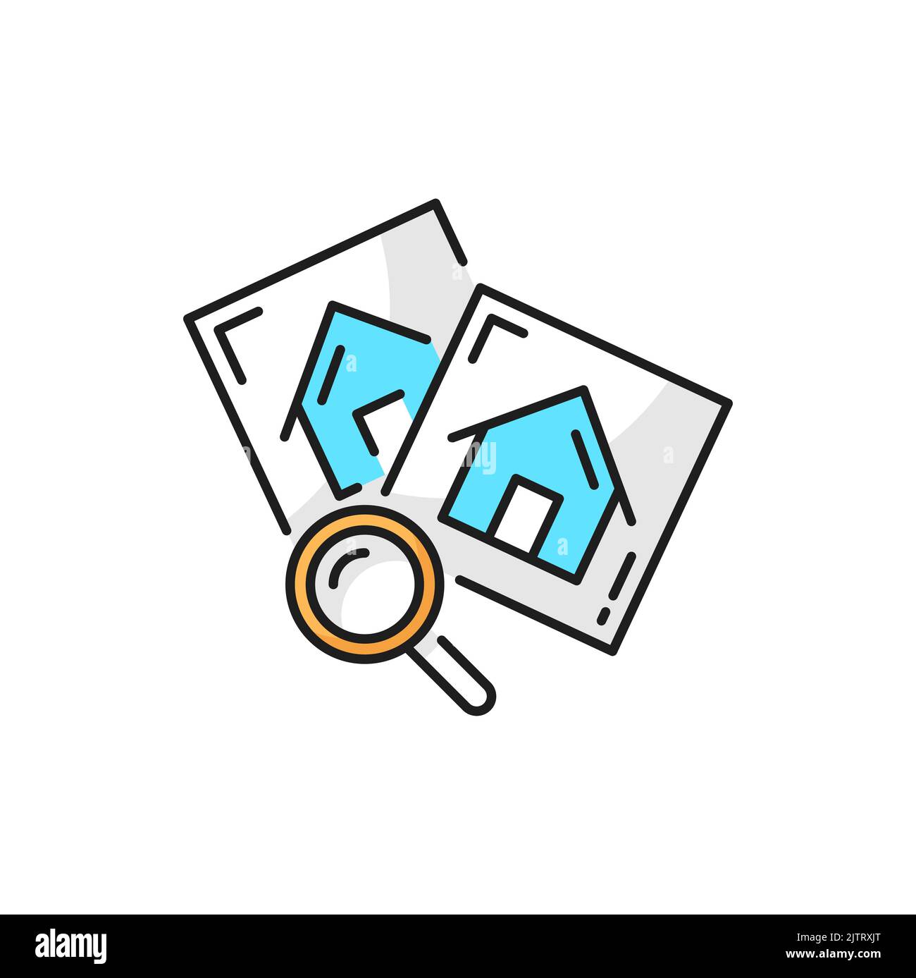 Architect Development Outline Icon Of New Project Search By Magnifying Glass Vector Drafts Of