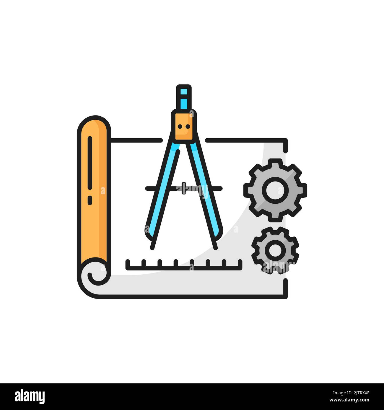 Architect plan technical drawing, paper draft, compass divider and ...