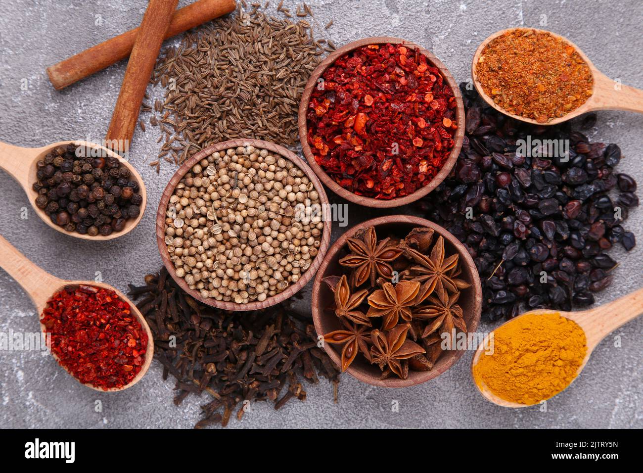 Spices mix on a grey background. Macro Stock Photo - Alamy