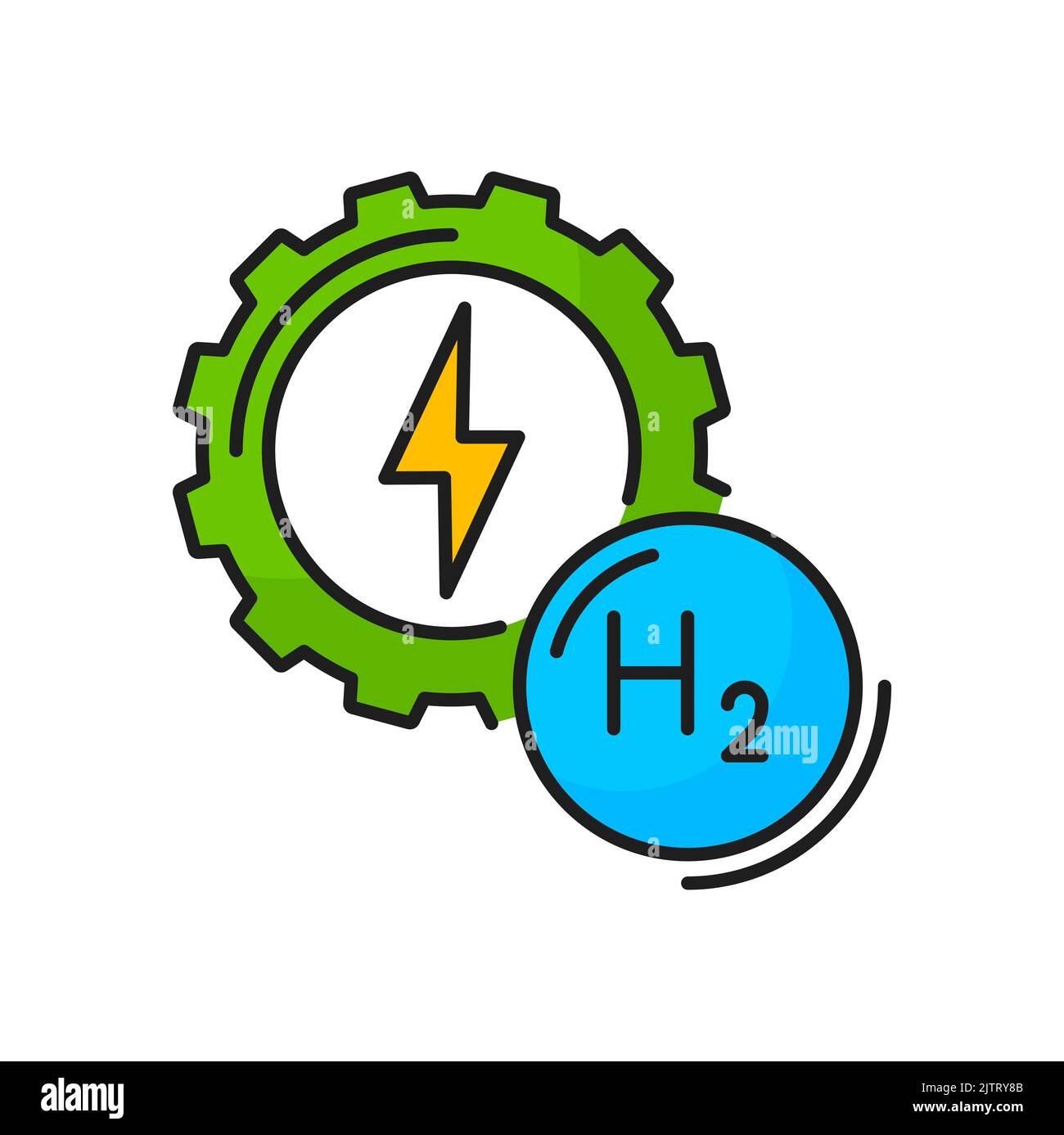 Hydrogen green energy color icon of H2 molecule and industry cogwheel ...