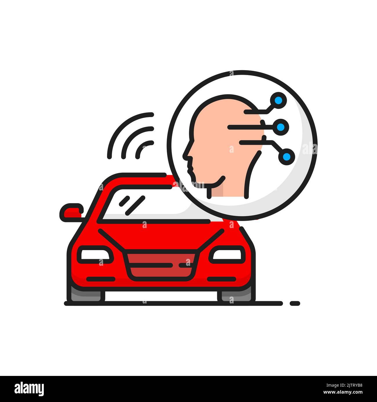 Self Driving Car Artificial Intelligence Driverless Vehicle Color Outline Icon Vector