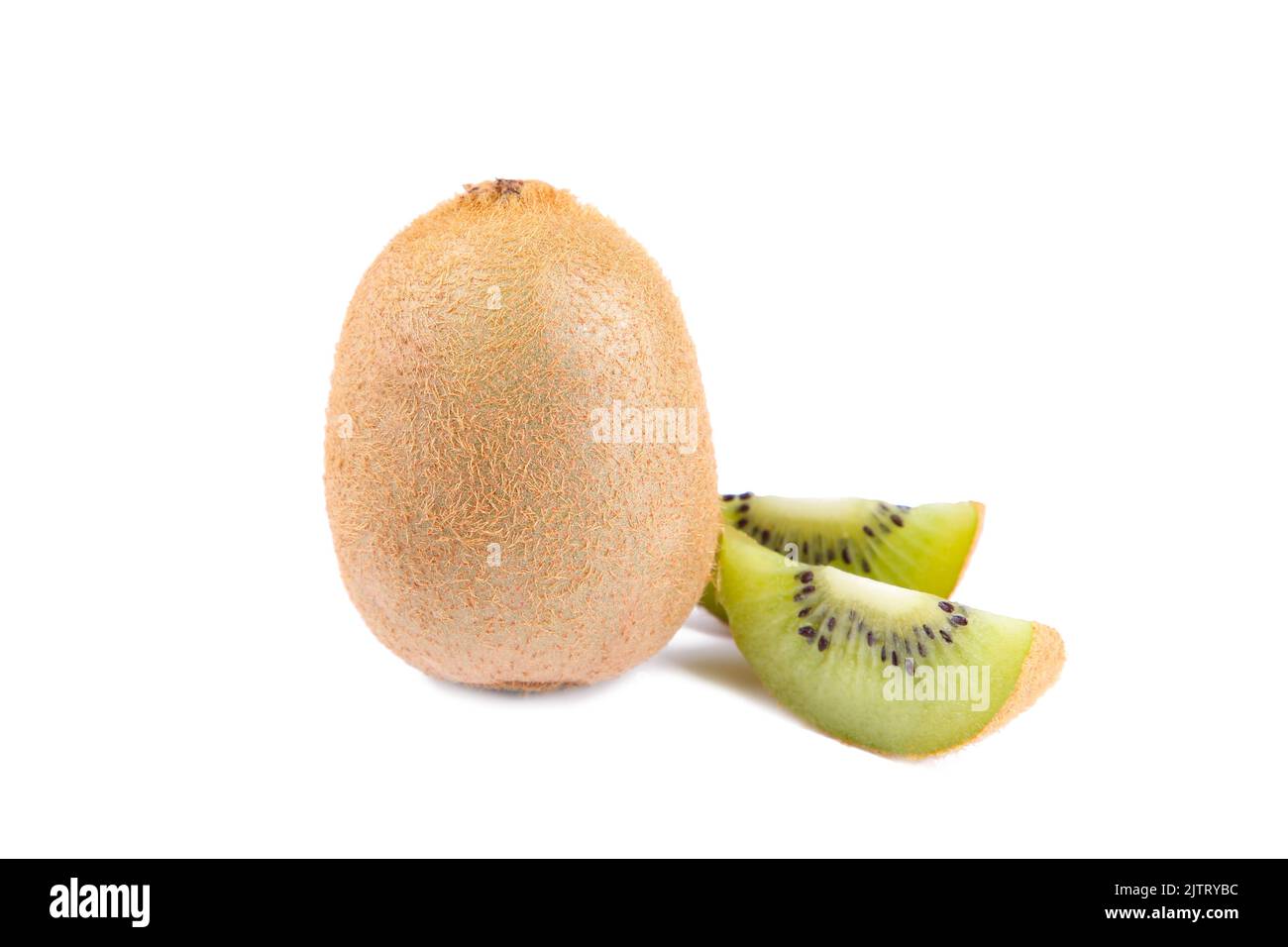 Ripe kiwi fruit and half kiwi fruit isolated on white background, close ...