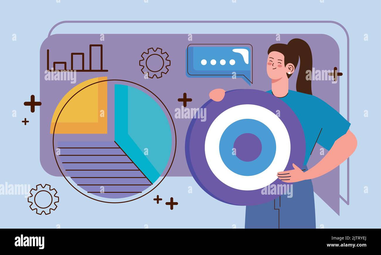 business woman with target and statistics Stock Vector Image & Art - Alamy