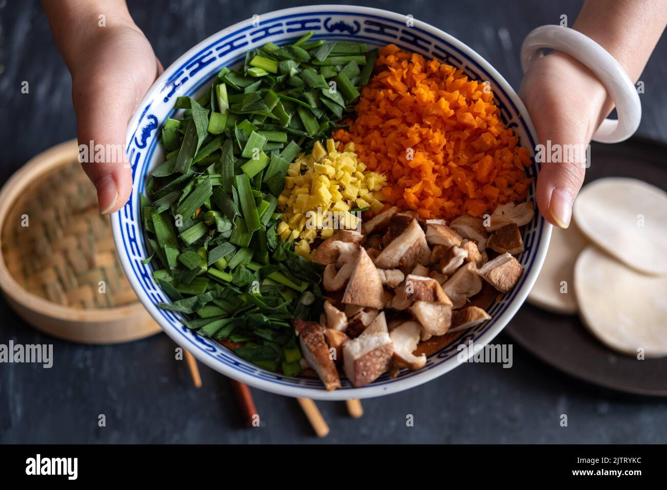 Cut vegetables in a bowl Stock Photo - Alamy