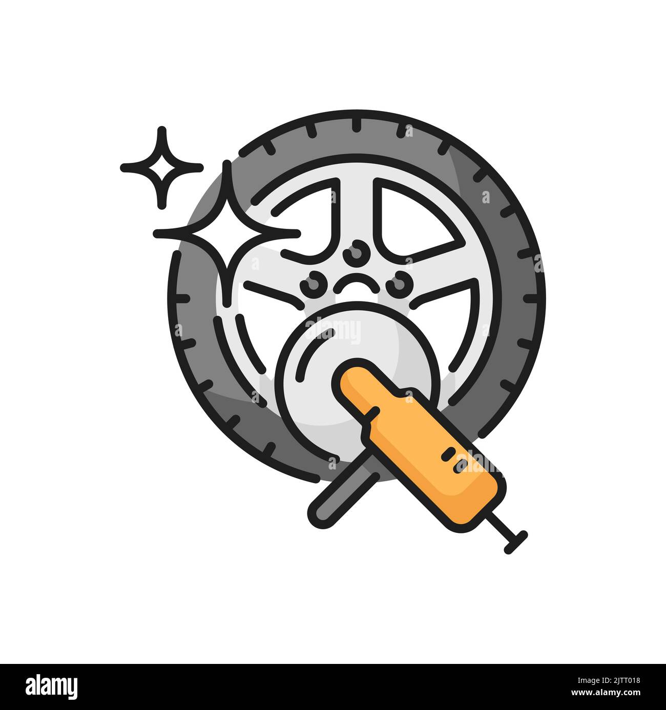 Car care icon, alloy rim tire wash, cleaning and polish, carwash ...