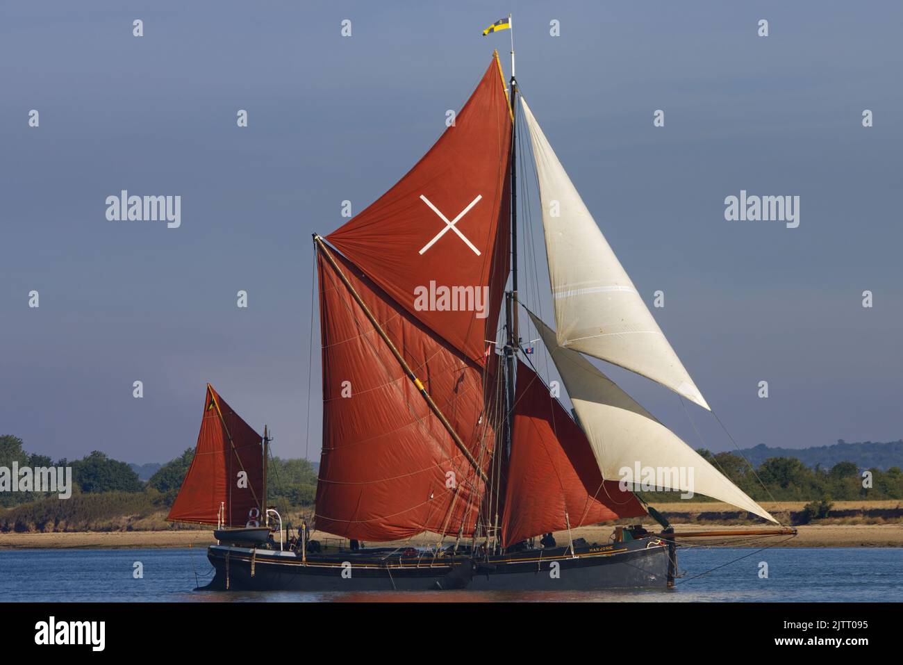 The Thames sailing barge Marjorie in full sail on the River Blackwater ...