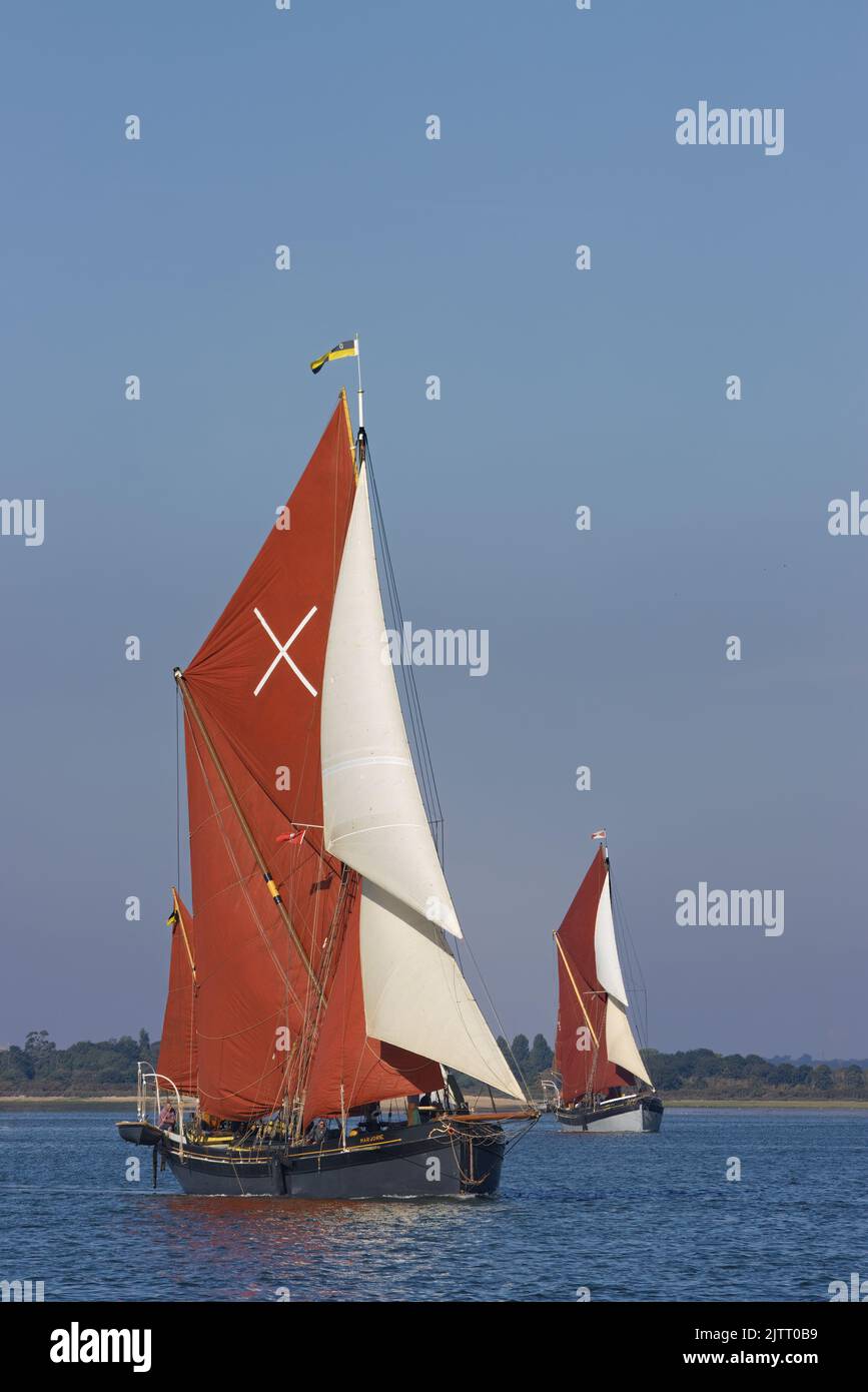 The Thames sailing barge Marjorie in full sail on the River Blackwater ...
