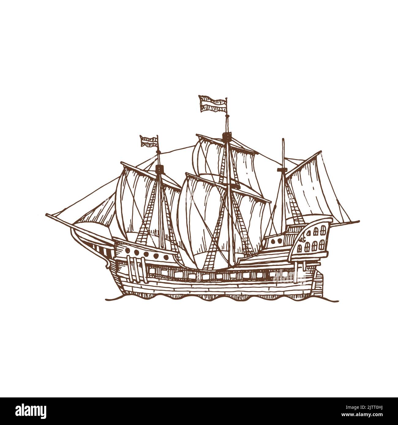 Retro sailing boat with canvas isolated old vessel sailboat icon ...