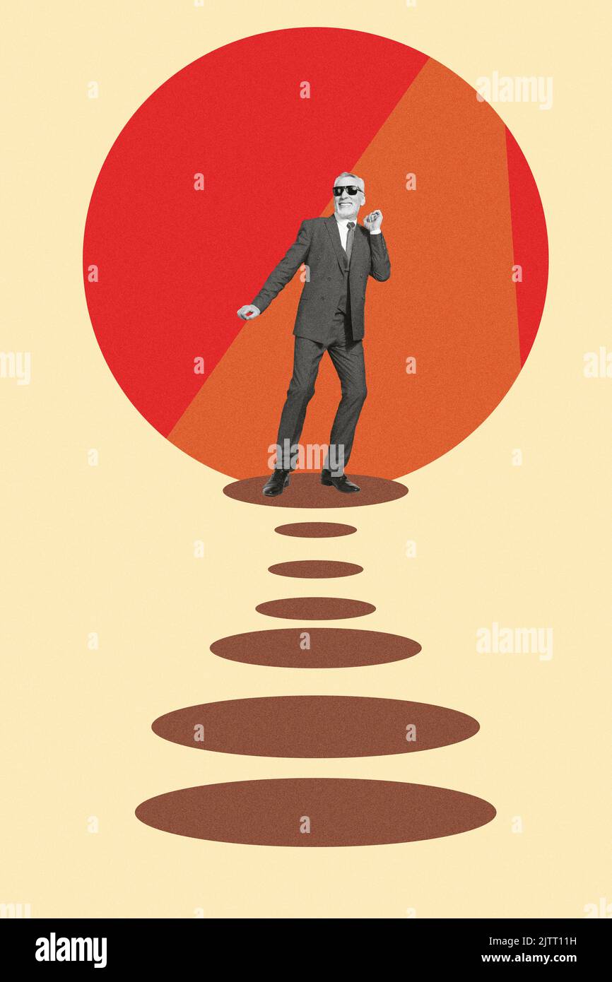 Vertical creative collage image of positive dancing party disco retired ...