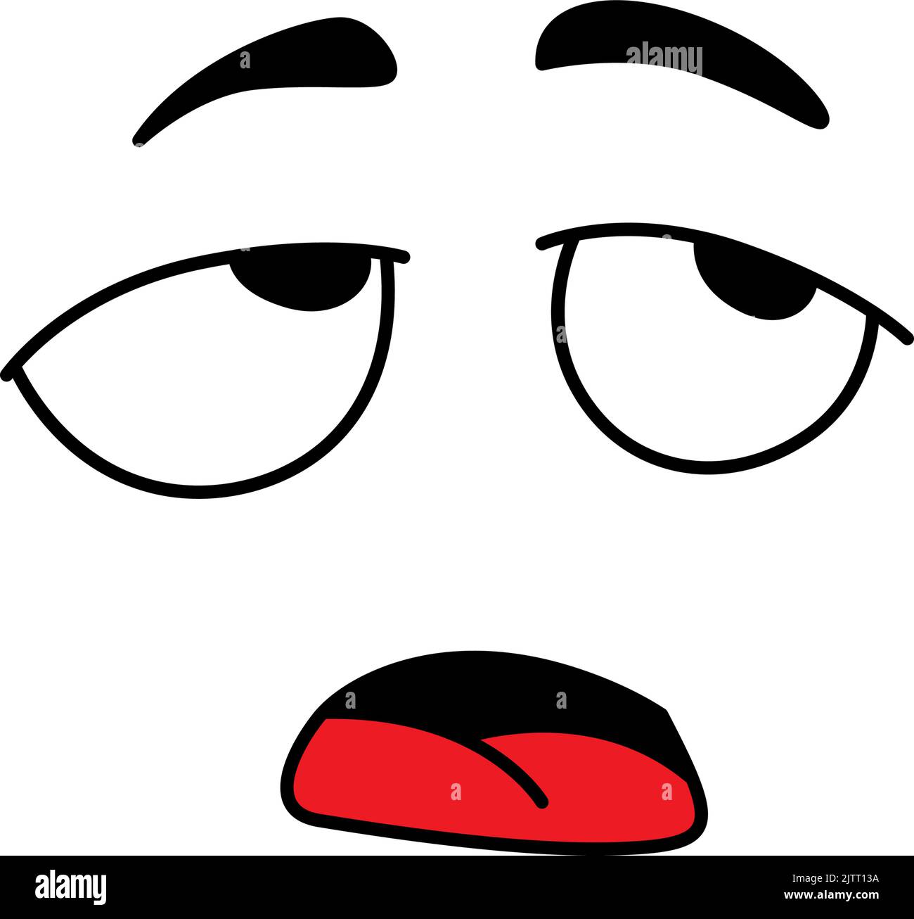 Tired smile emoticon emoji line art icon. Vector isolated cartoon comic smiley eyes and bored ...