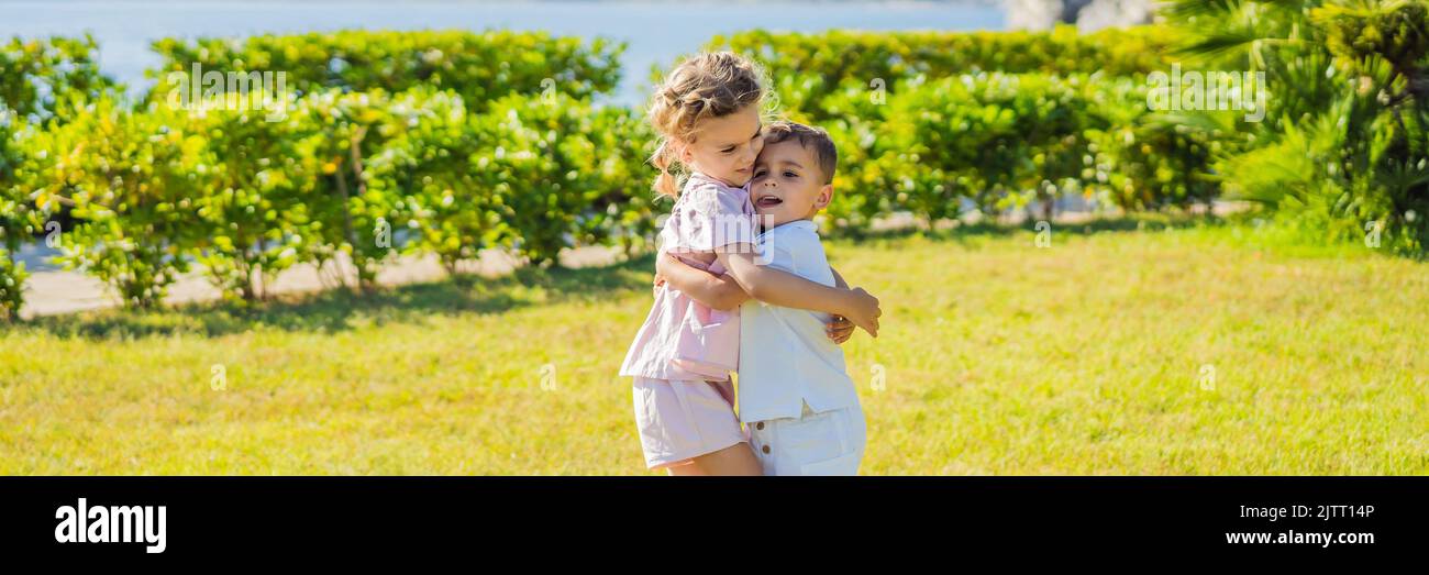 BANNER, LONG FORMAT Portrait of two cute adorable baby children ...