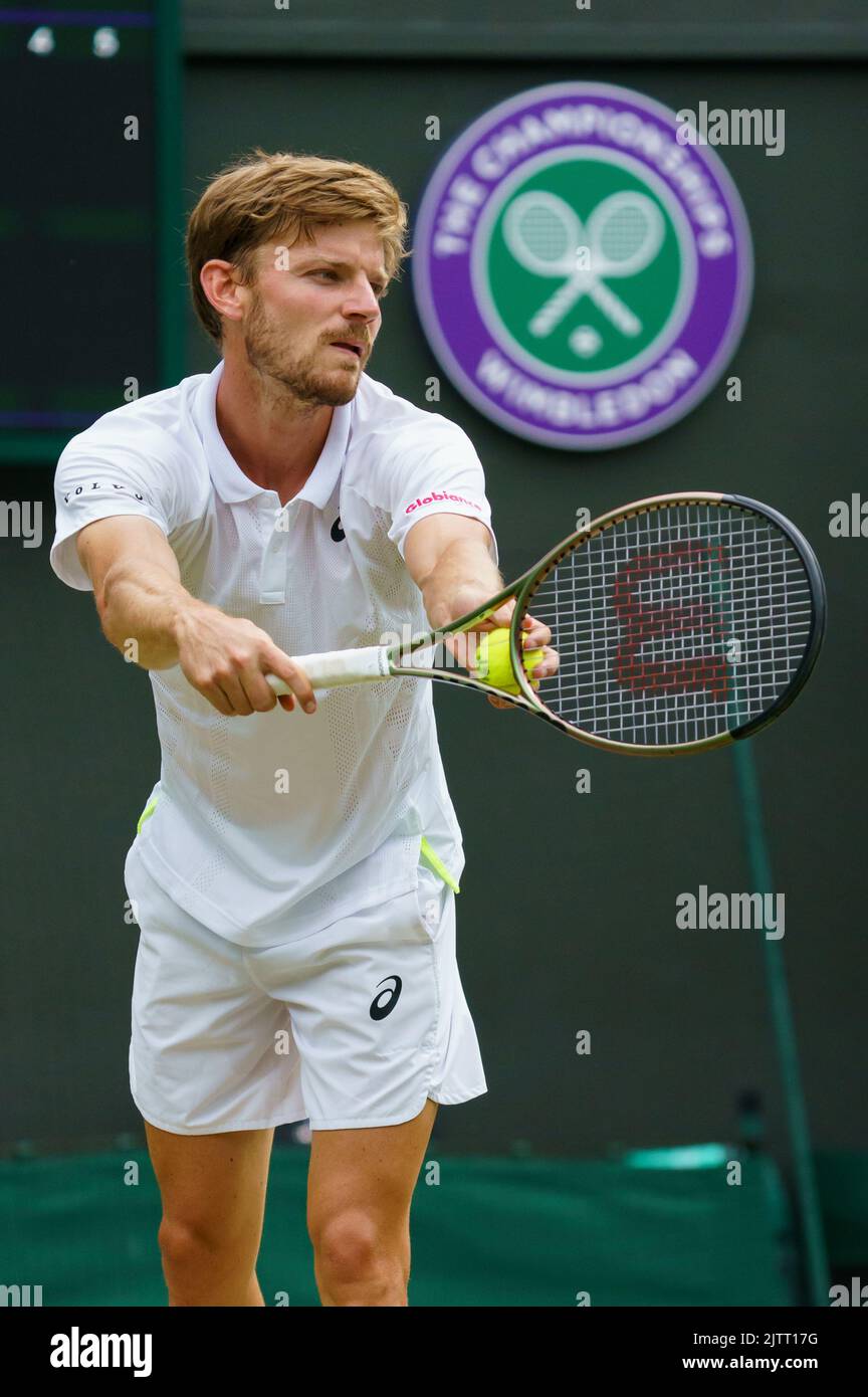 David Goffin of Belgium in action on No.1 Court at The Championships ...