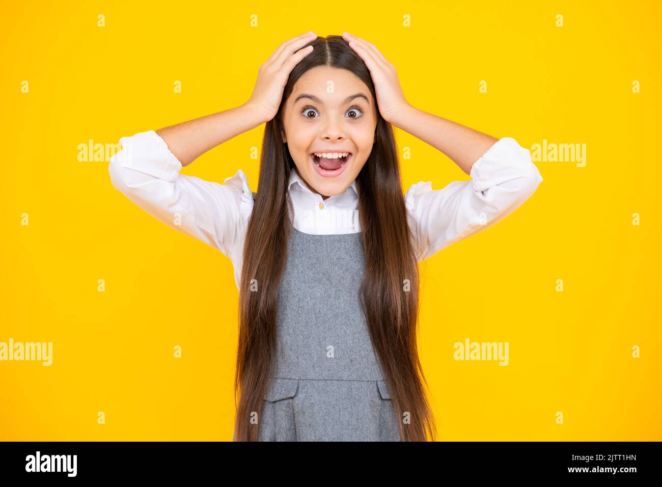 Excited kids face. Portrait of successful teen girl winner. Beautiful ...