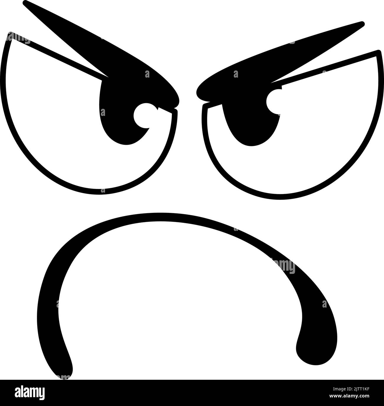 Angry smile face, eyes and mouth line emoticon. Vector cartoon emoji or ...