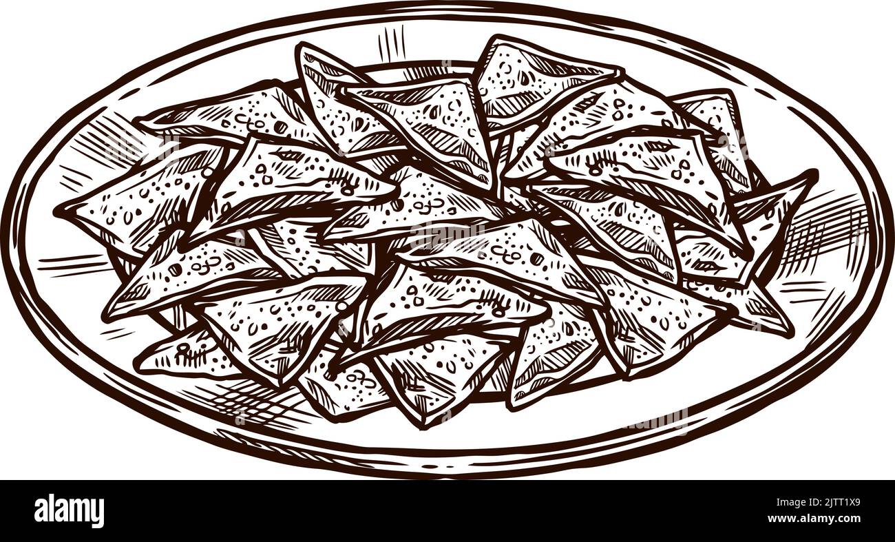 Mexican nachos for traditional Mexico holiday, vector sketch. Cinco de ...