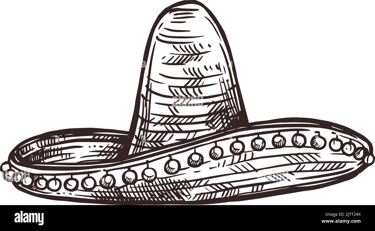 Mexican sombrero hat, Mexico holiday fiesta hat, vector hand drawn ...
