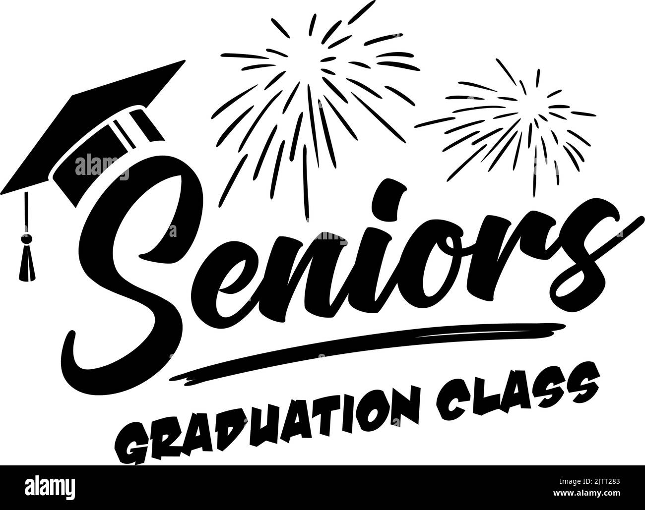 Senior Class icon with fireworks for greeting, invitation card. Text ...