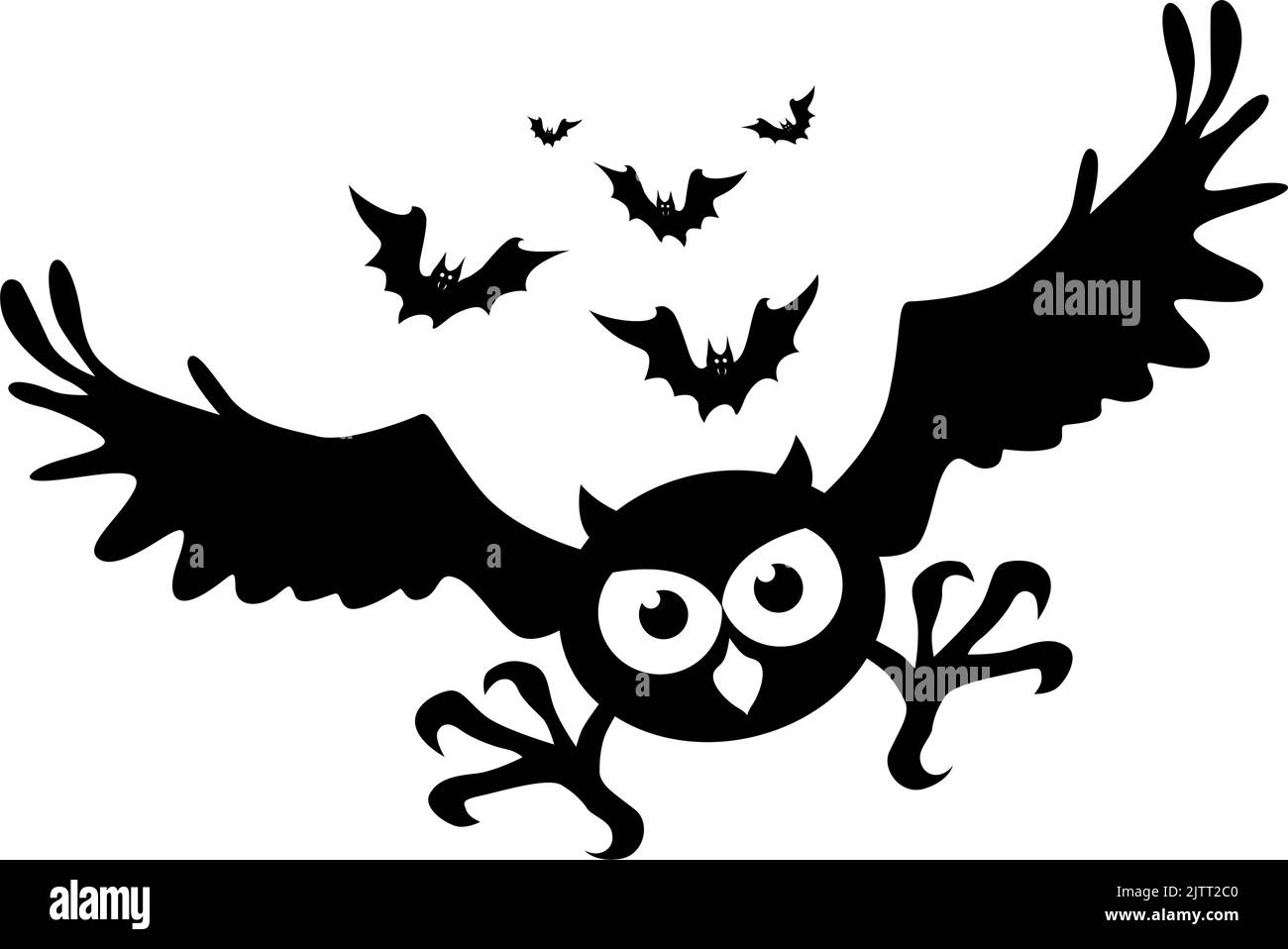 Halloween black element. Attack owl and bats. Vector on transparent ...