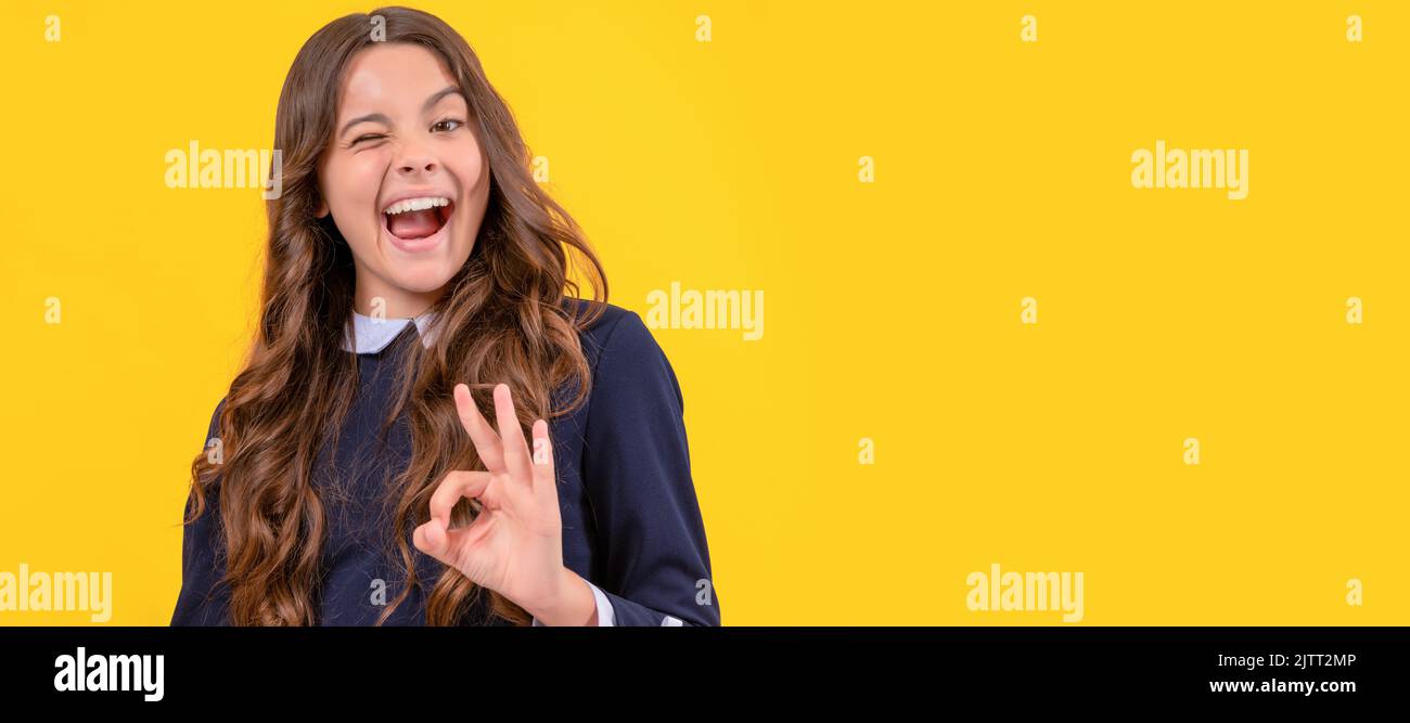 winking kid show ok gesture. Child face, horizontal poster, teenager ...