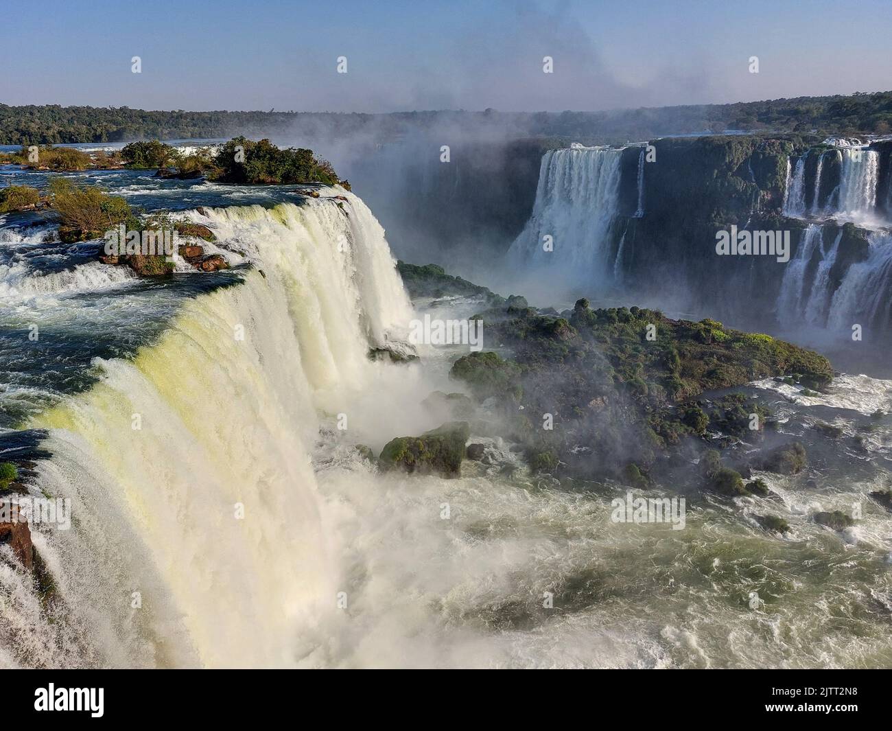 Iguazu, Brazil - august 3 2022 - Iguazu waterfalls with rainbow on a ...