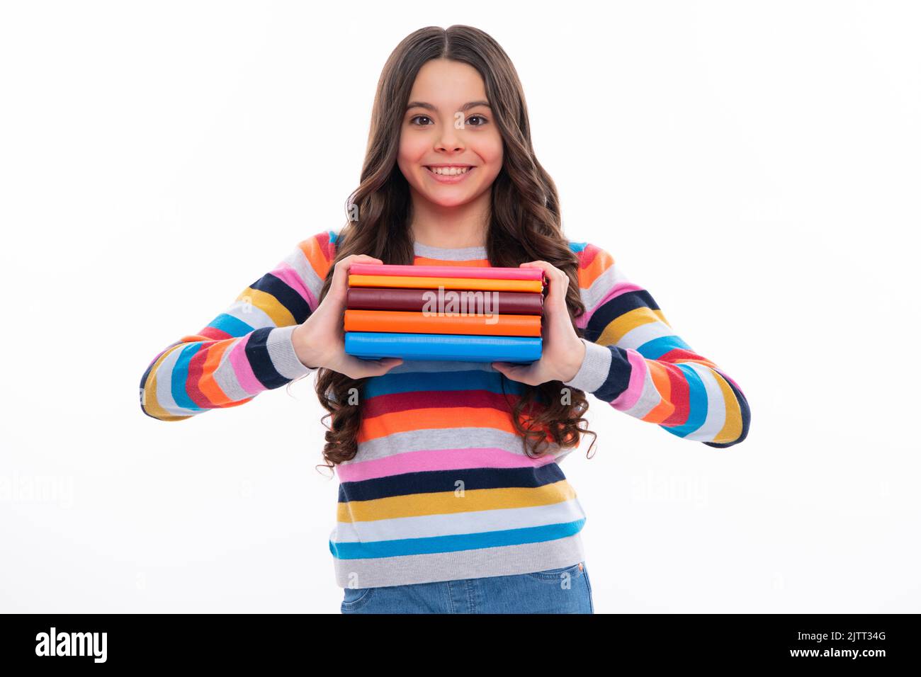 Teenager school girl study with books. Learning knowledge and kids ...