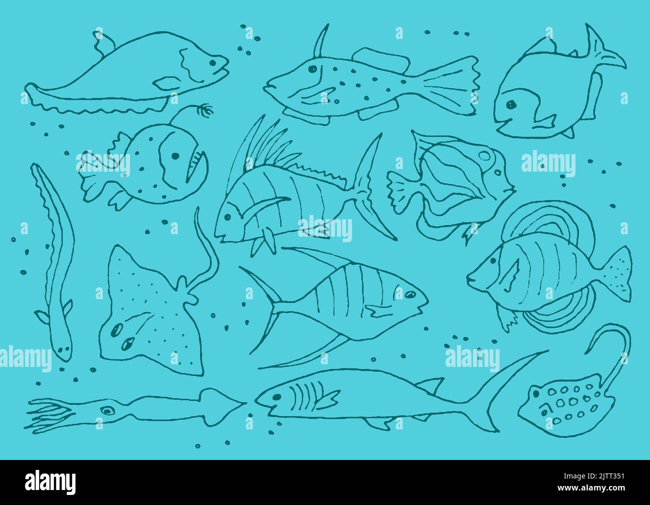 Underwater world sea life ocean fish icon set. Rare fish sketch ...