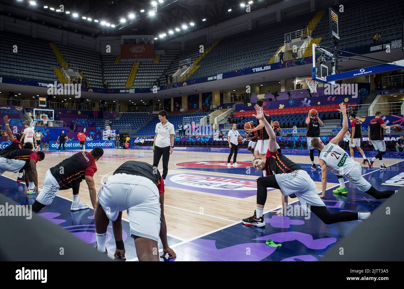 Illustration shows the warm up ahead of the match between the Belgian ...
