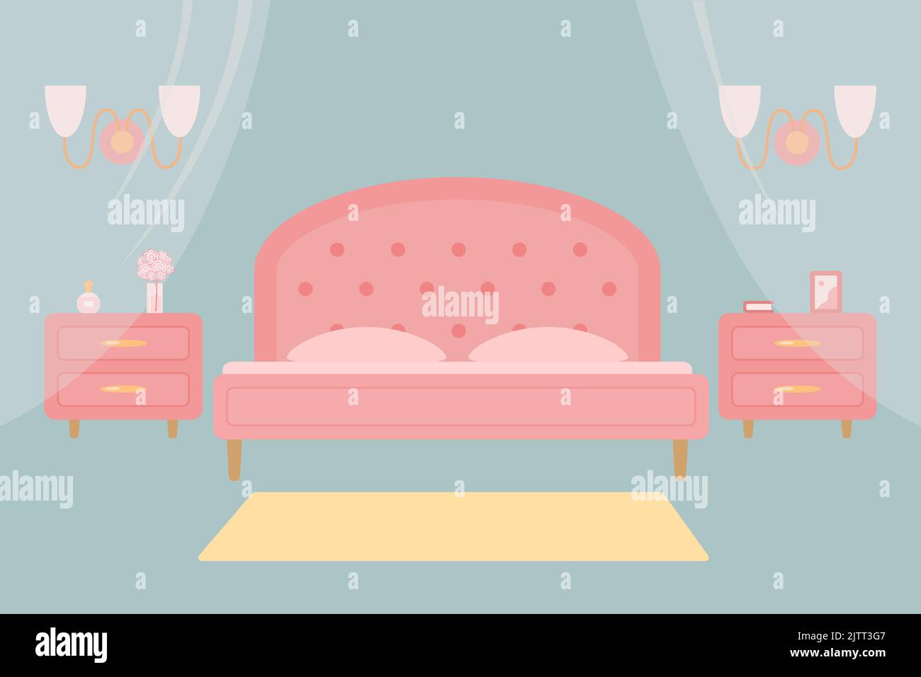 Cozy pink bedroom on grey background. Home interior concept Stock ...