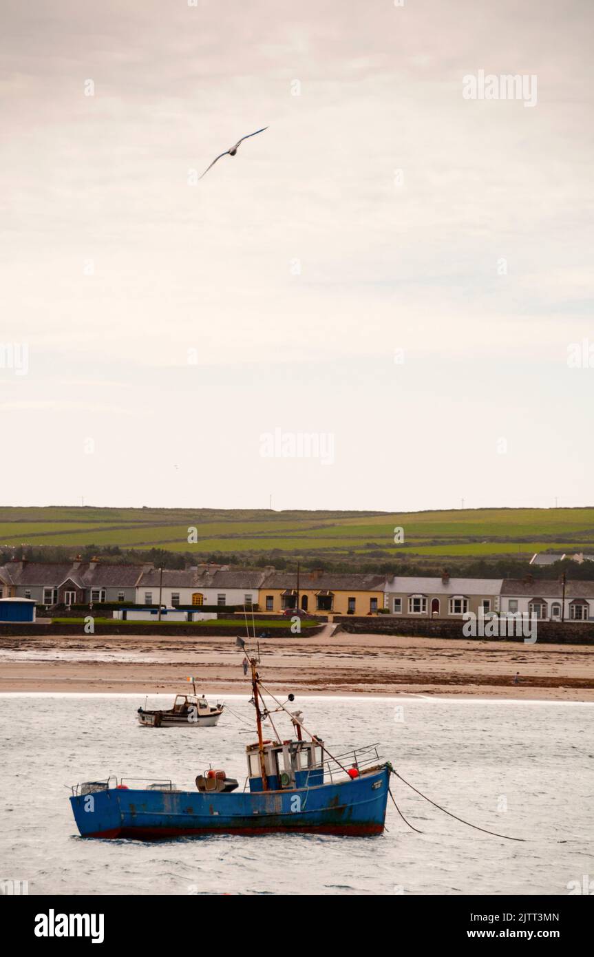 Cottages built around a sandy creek in the seaside village of Kilkee ...