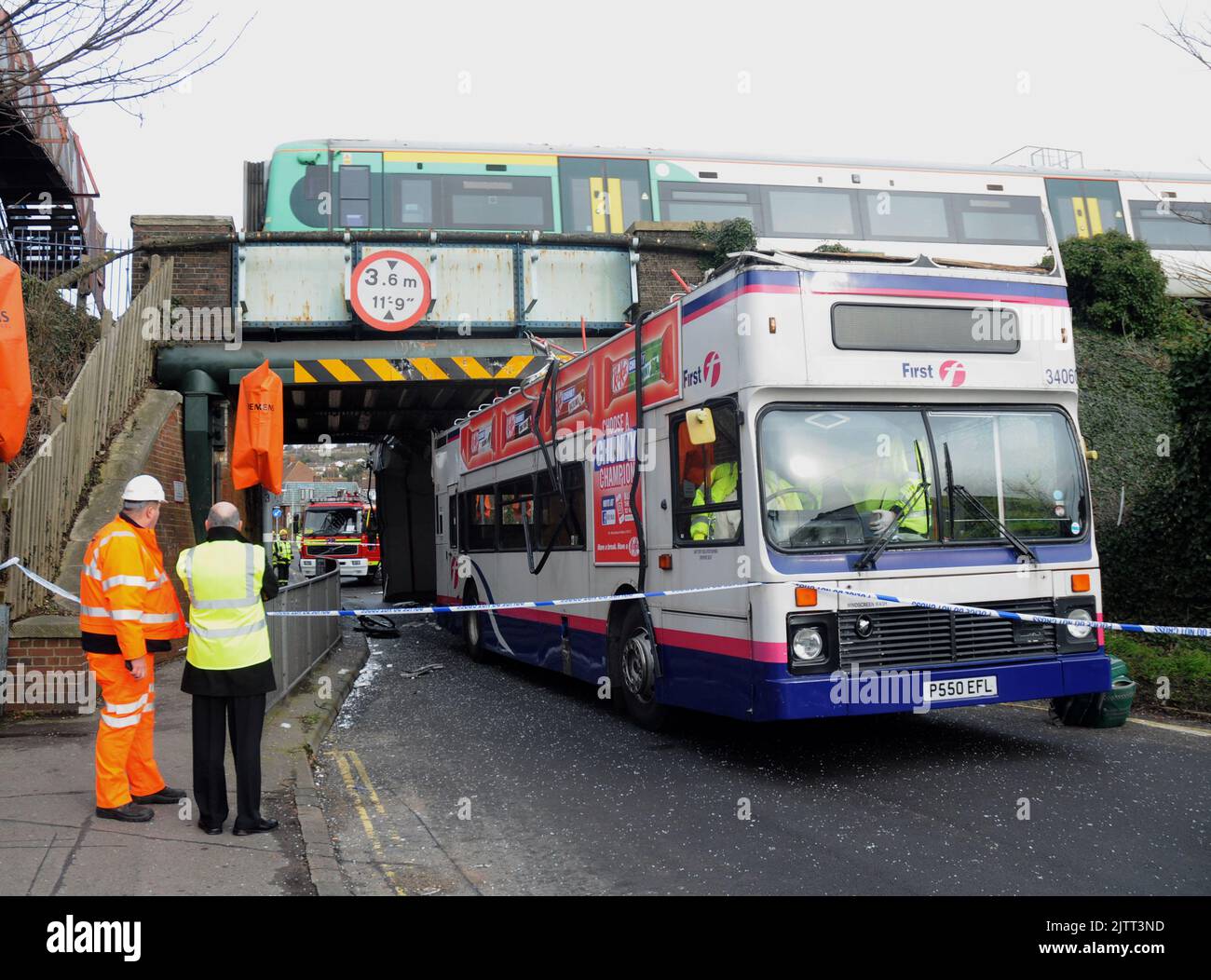 A DOUBLE DECKER BUS HAD ITS ROOF RIPPED COMPLETELY OFF AFTER IT ...