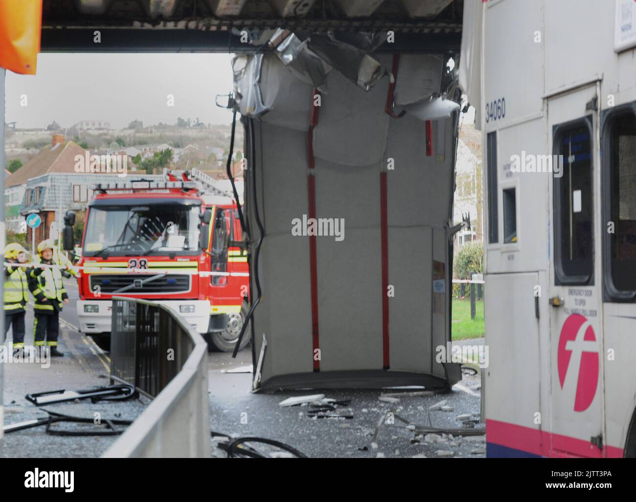 A DOUBLE DECKER BUS HAD ITS ROOF RIPPED COMPLETELY OFF AFTER IT ...