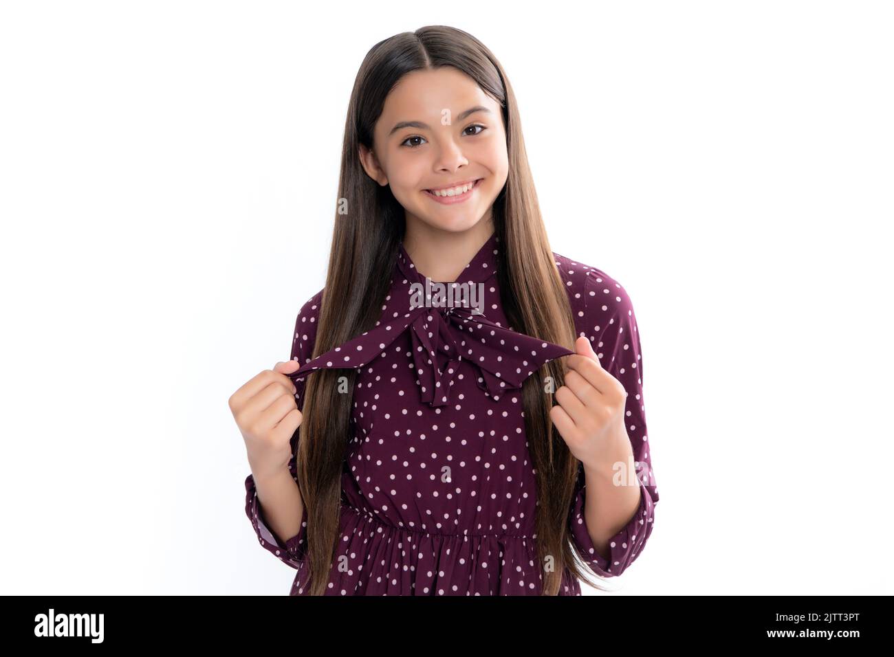 Portrait of happy smiling teenage child girl. Beautiful teen girl student. Portrait of teenager ...