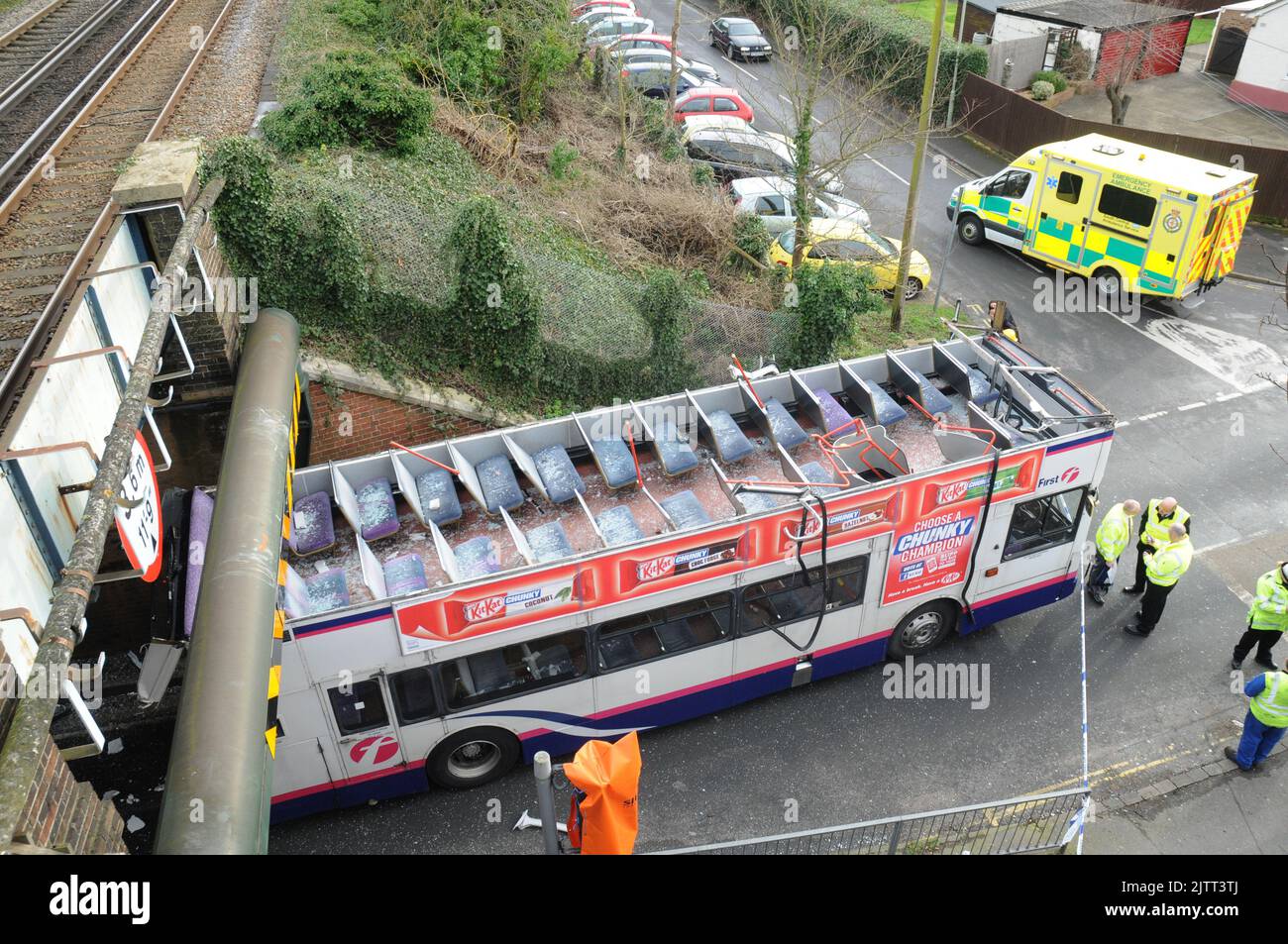 A DOUBLE DECKER BUS HAD ITS ROOF RIPPED COMPLETELY OFF AFTER IT ...