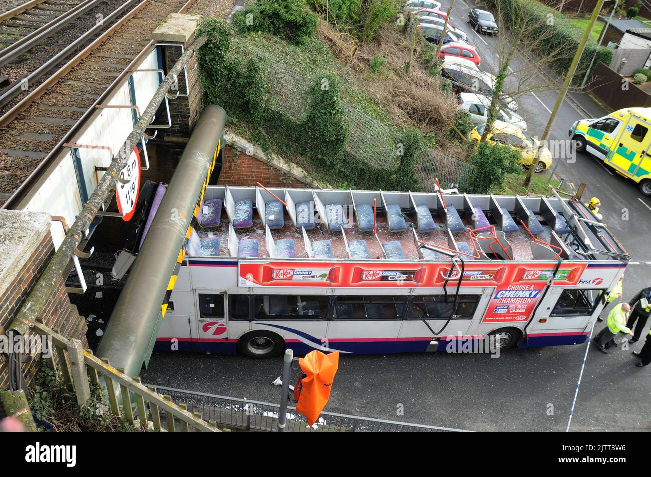 A DOUBLE DECKER BUS HAD ITS ROOF RIPPED COMPLETELY OFF AFTER IT ...