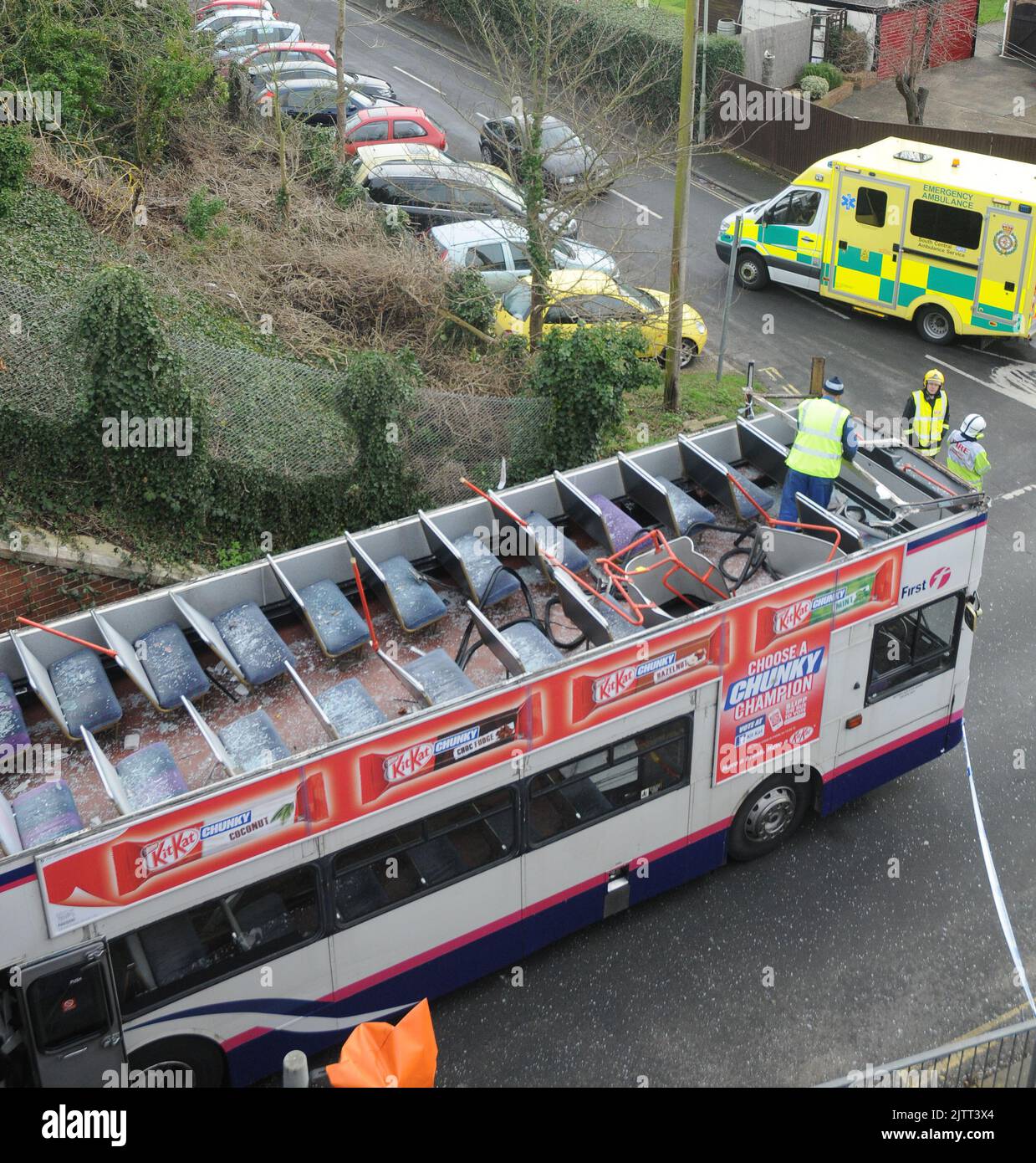 A DOUBLE DECKER BUS HAD ITS ROOF RIPPED COMPLETELY OFF AFTER IT ...