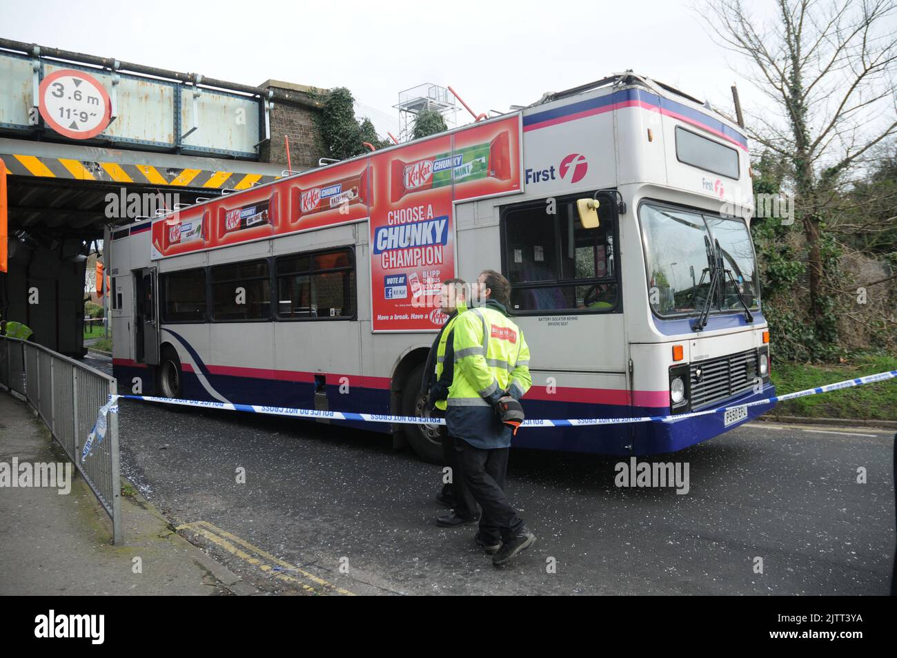 A DOUBLE DECKER BUS HAD ITS ROOF RIPPED COMPLETELY OFF AFTER IT ...
