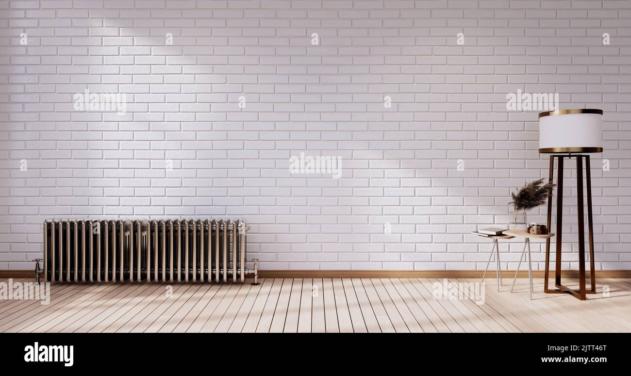 Empty Loft style with white brick design loft style.3D rendering Stock ...