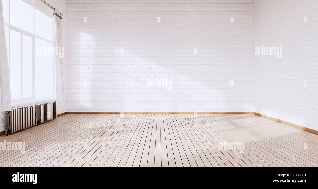 Empty Loft style with white brick design loft style.3D rendering Stock ...