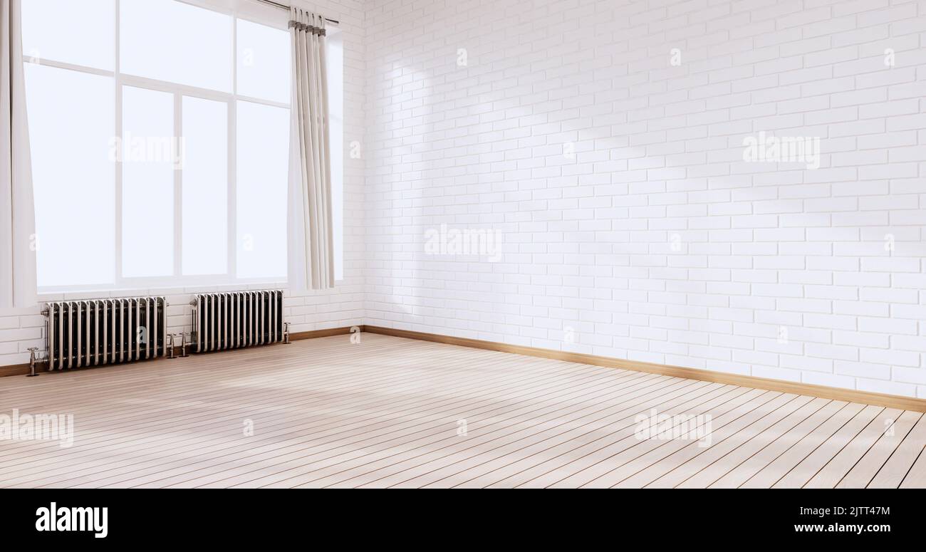 Empty Loft style with white brick design loft style.3D rendering Stock ...