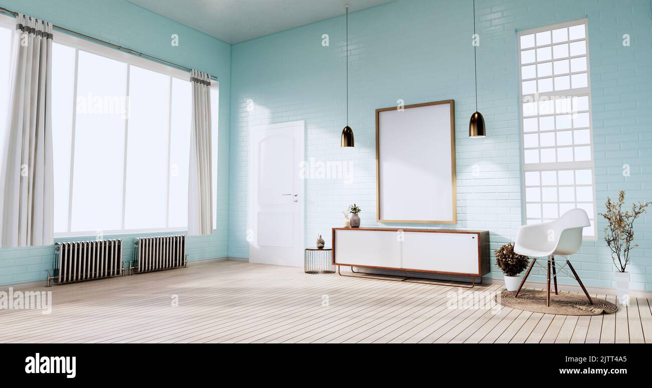 Empty Loft style with cyan brick design loft style.3D rendering Stock ...
