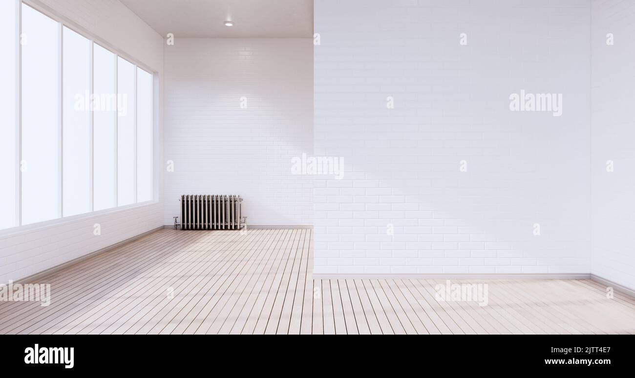 Empty Loft style with white brick design loft style.3D rendering Stock ...
