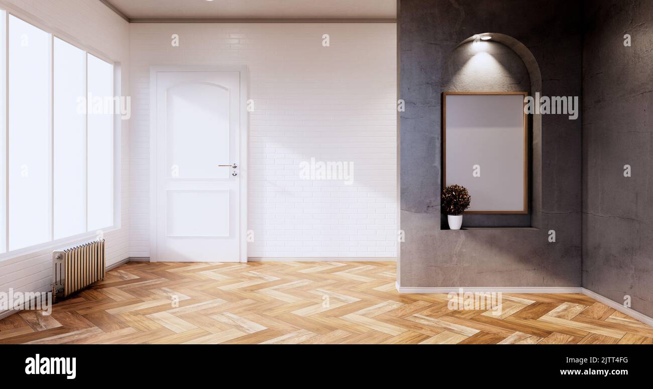 Empty Loft style with white brick design loft style.3D rendering Stock ...