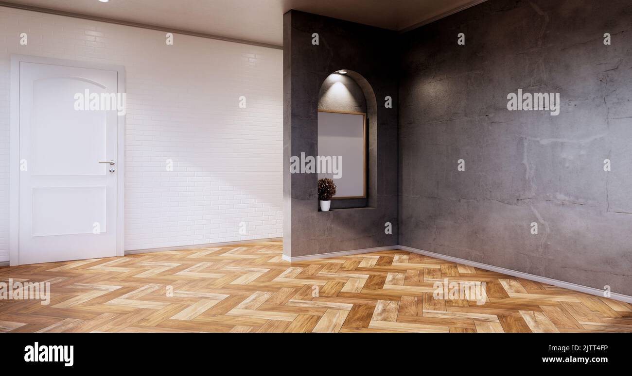 Empty Loft style with white brick design loft style.3D rendering Stock ...
