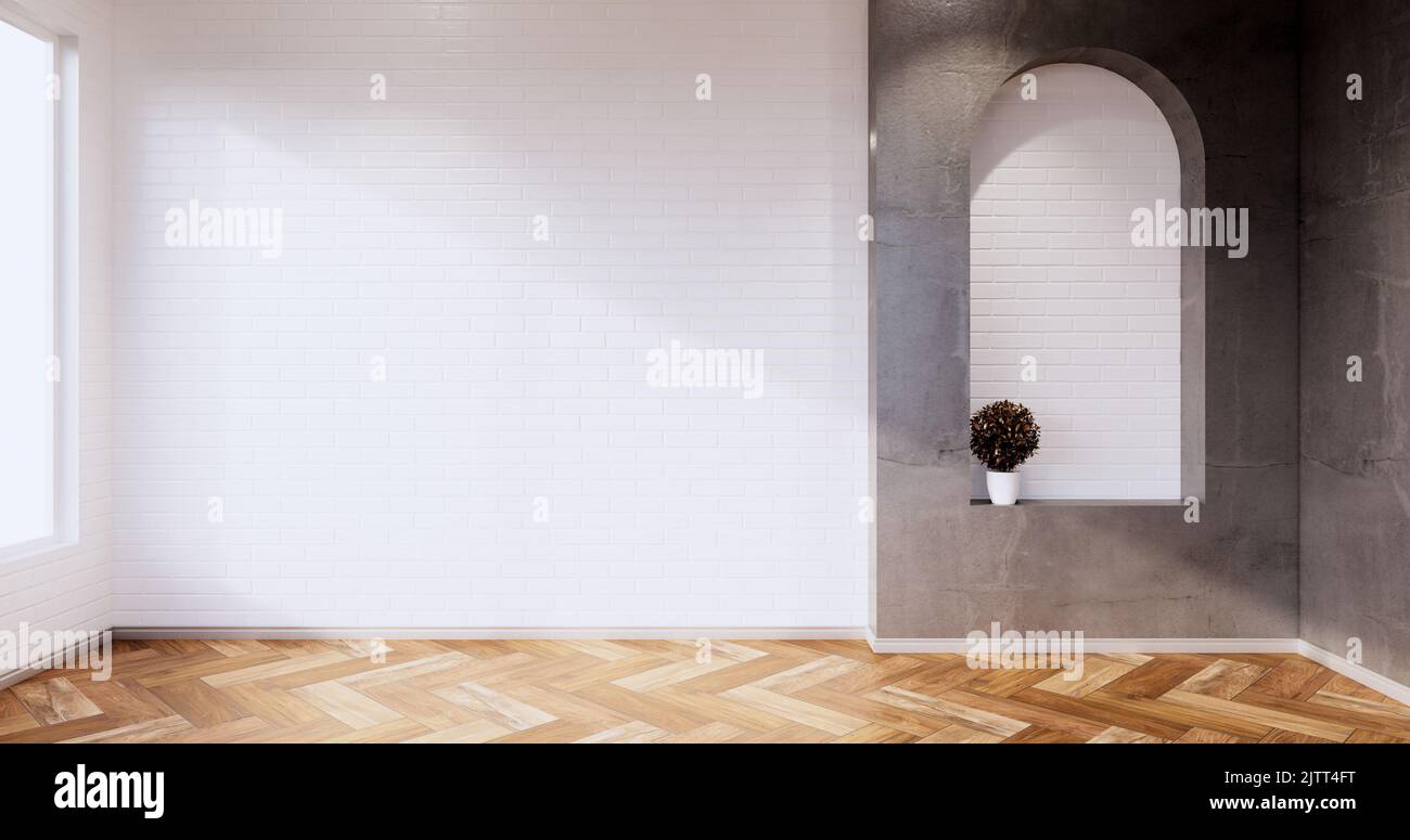 Empty Loft style with white brick design loft style.3D rendering Stock ...